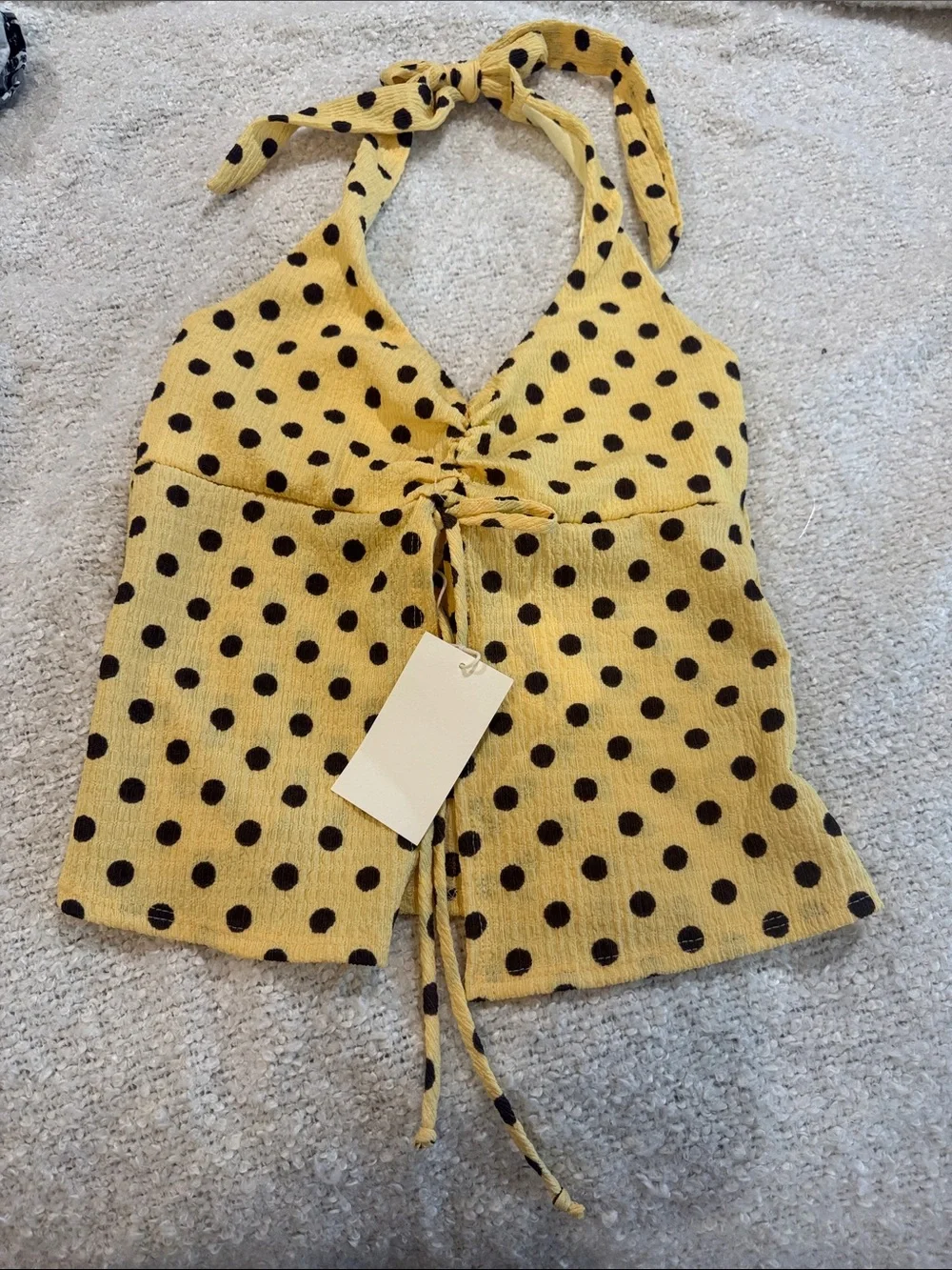 No brand | Tops | Yellow Polka Dot Halter Tiefront Top | Poshmark